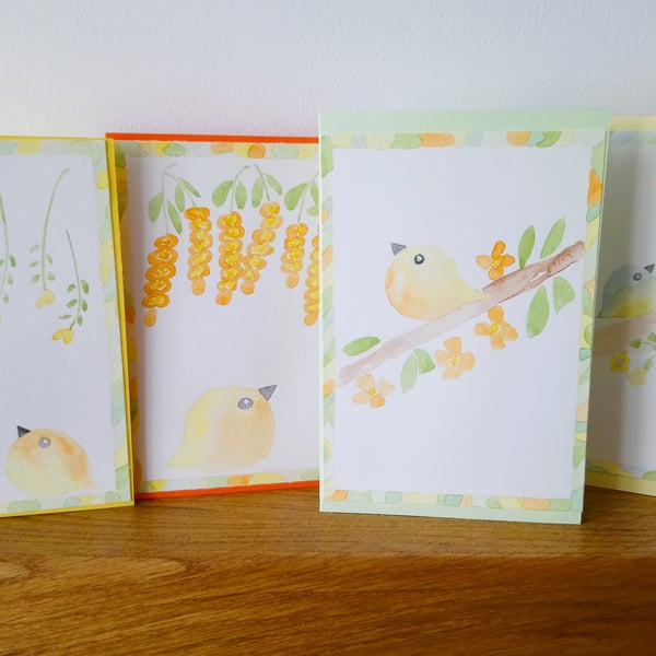 Pack of 4 Original Hand Painted Blank Bird Cards - Folksy
