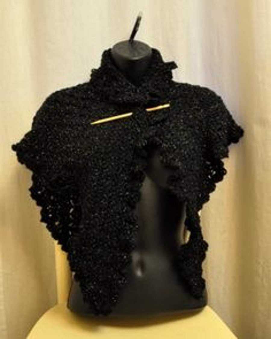 Crochet Ladies Shawl in Black Sparkles - Folksy