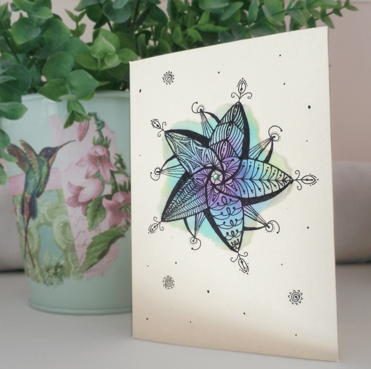 Flower notecards, set of 2, doodle art, hand drawn - Folksy