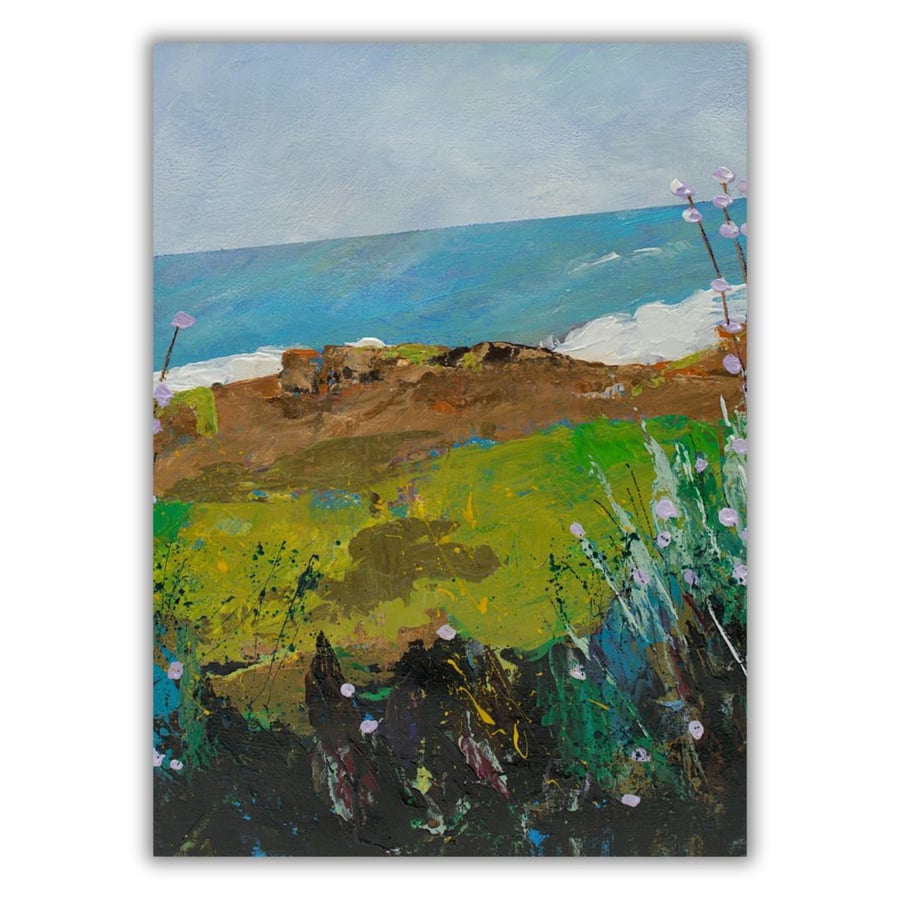 A small mounted painting - rugged coastline - S... - Folksy