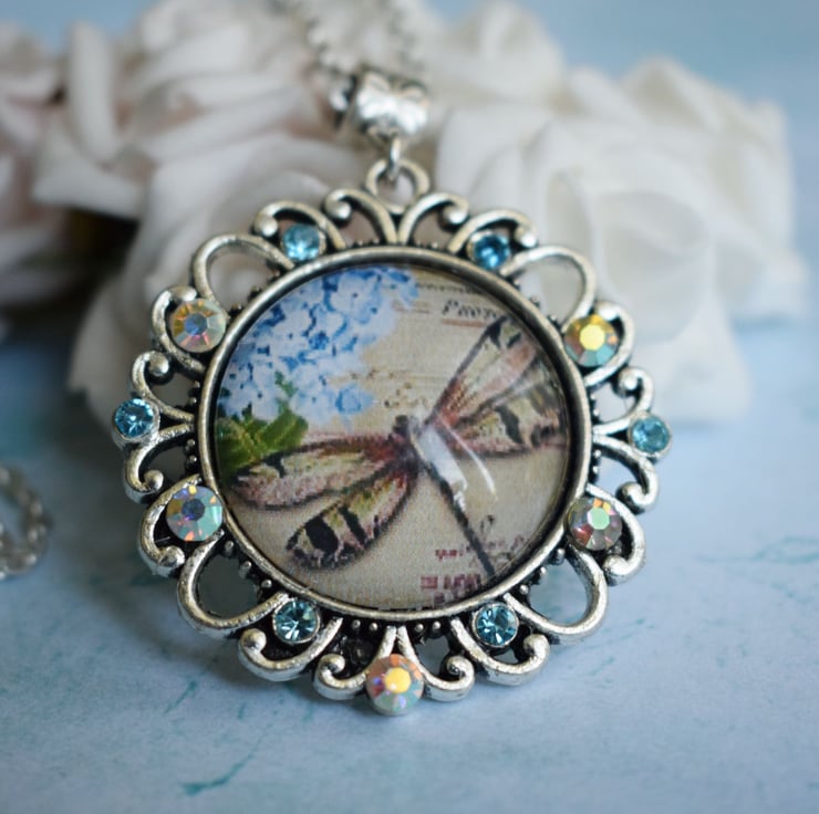 Dragonfly Necklace with Rhinestone Set Pendant,... - Folksy