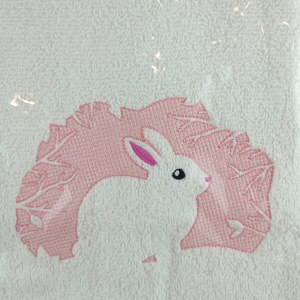 Rabbit embossed on a white hand towel - Cute em... - Folksy