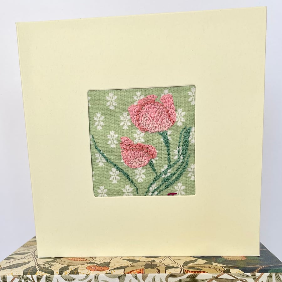 Blank card - Hand embroidered flower card - Folksy