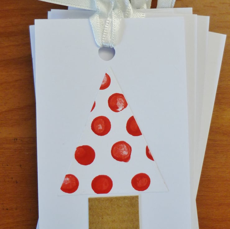 Set of Ten Christmas Tree Tags - Red - Folksy