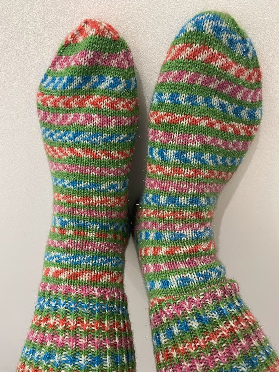 Ladies Hand Knitted Christmas Socks in Fairy Li... - Folksy
