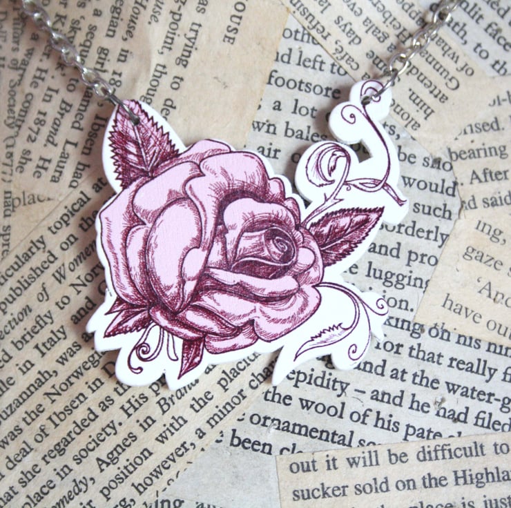 Rockabilly Rose Tattoo Rose Wooden Pendant Neck... - Folksy