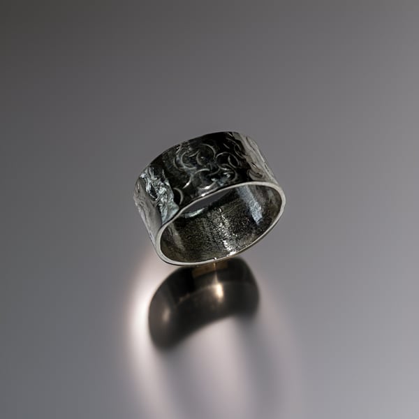 Silver Wide Band Patterned Ring - Folksy