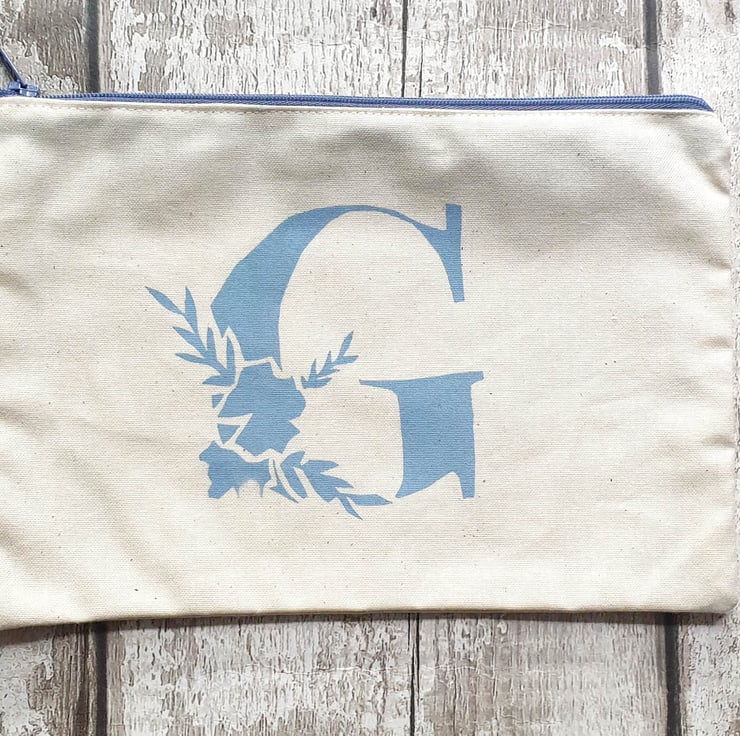 Hand Screen Printed Initial Letter Pouch - Flor... - Folksy