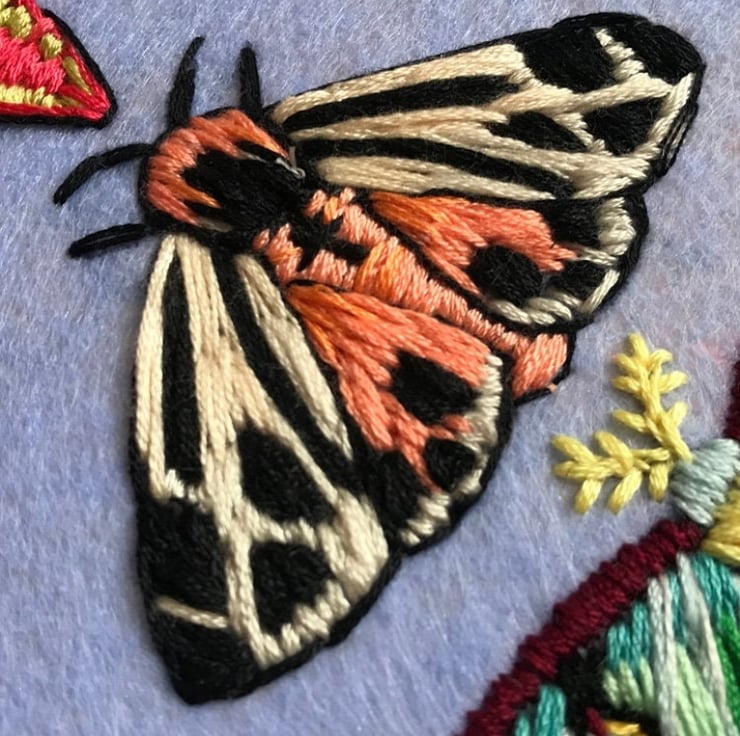 Moth embroidery wall hanging - Folksy