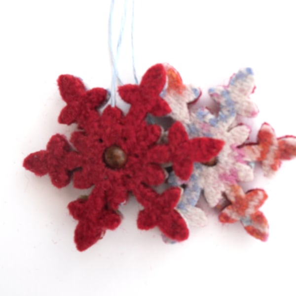 Red snowflake ornaments set of 2 - Folksy