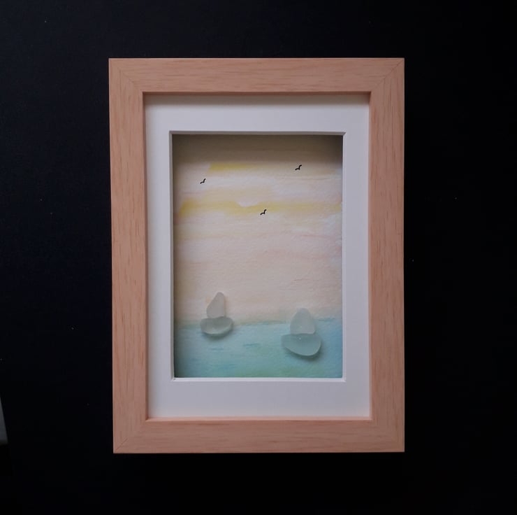 Original Sea Glass Art Watercolour Beach Scene ... - Folksy