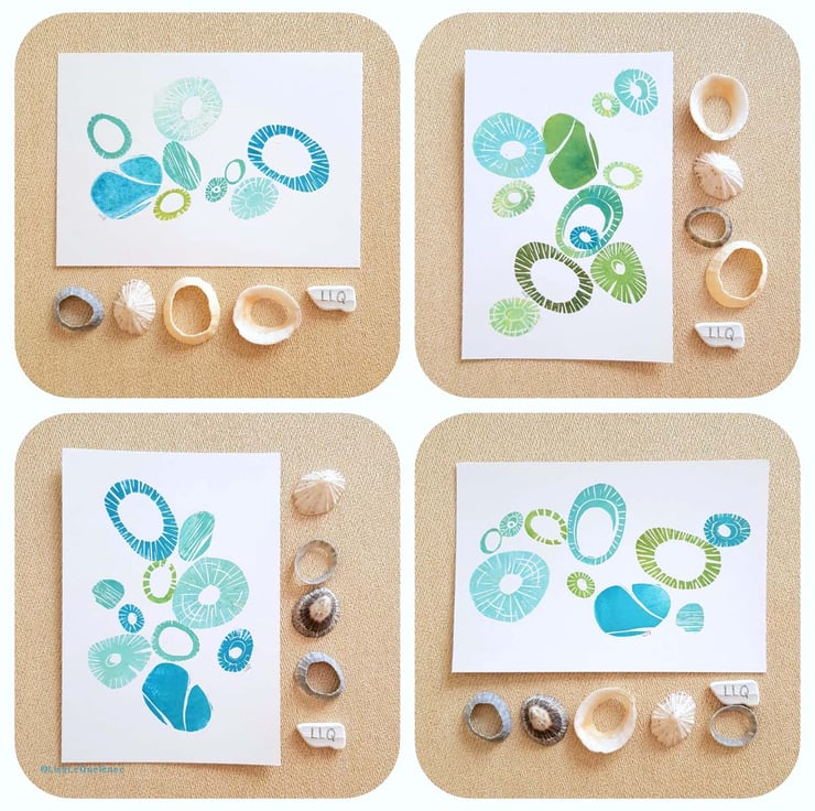 Original lino monoprint sea shells and pebbles ... - Folksy