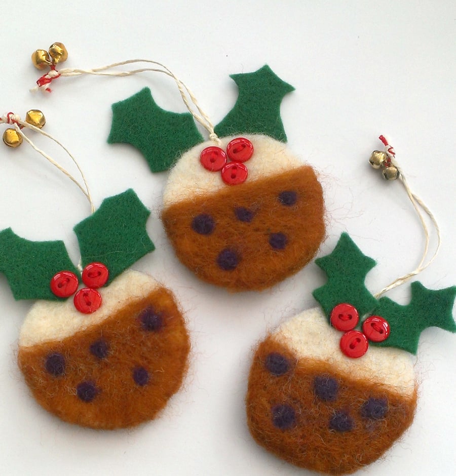 Needle Felted Christmas Pudding Decorations - Folksy