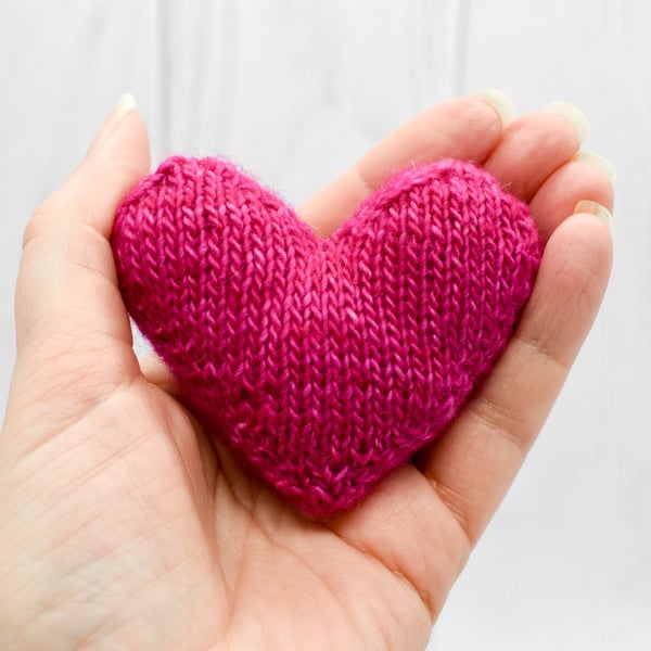 SOLD - Hand knitted heart - pocket hug - Pink - Folksy