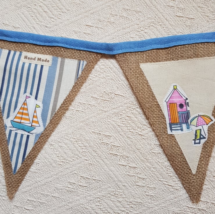 Beach hut bunting in a bag; cotton on hessian - Folksy