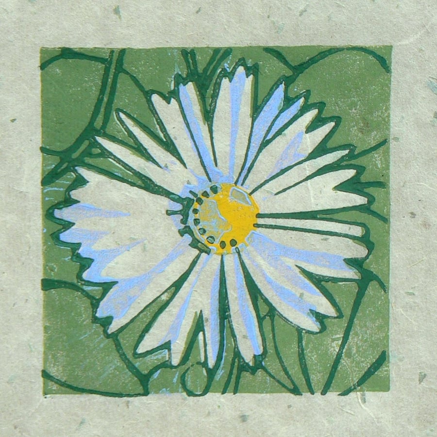 Daisy linocut print - Folksy