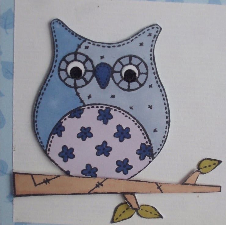 Birthday Card, Have A Hoot (Blue) - Folksy