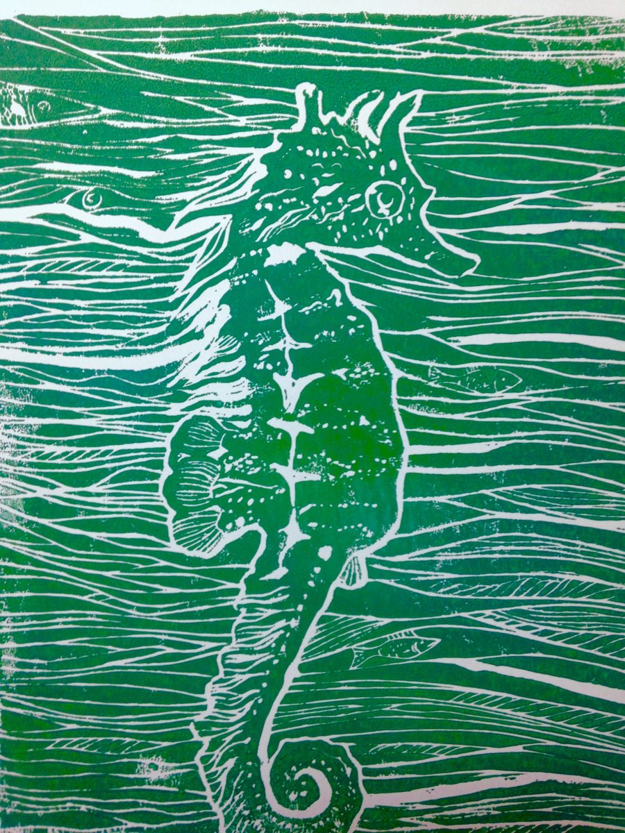 Seahorse, Linocut print - Folksy