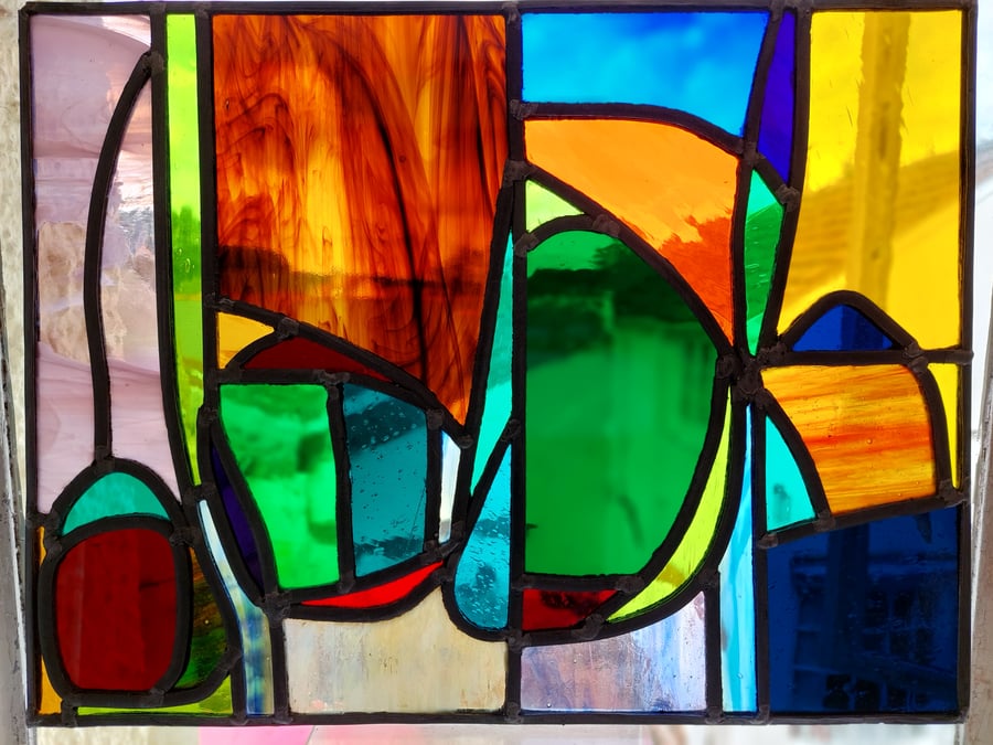 Large abstract stained glass panel - Folksy