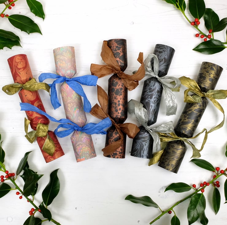 Marbled paper diy crackers kit set of 4 black a... - Folksy