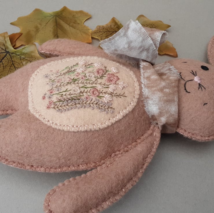 Woodland Bunny, handmade felt rabbit, embroider... - Folksy