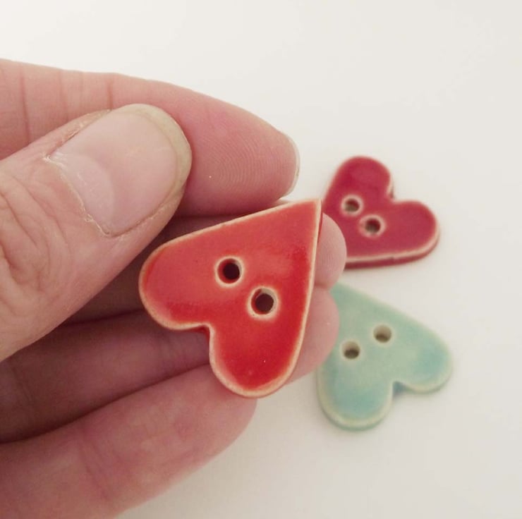 set of four bright heart ceramic buttons - Folksy