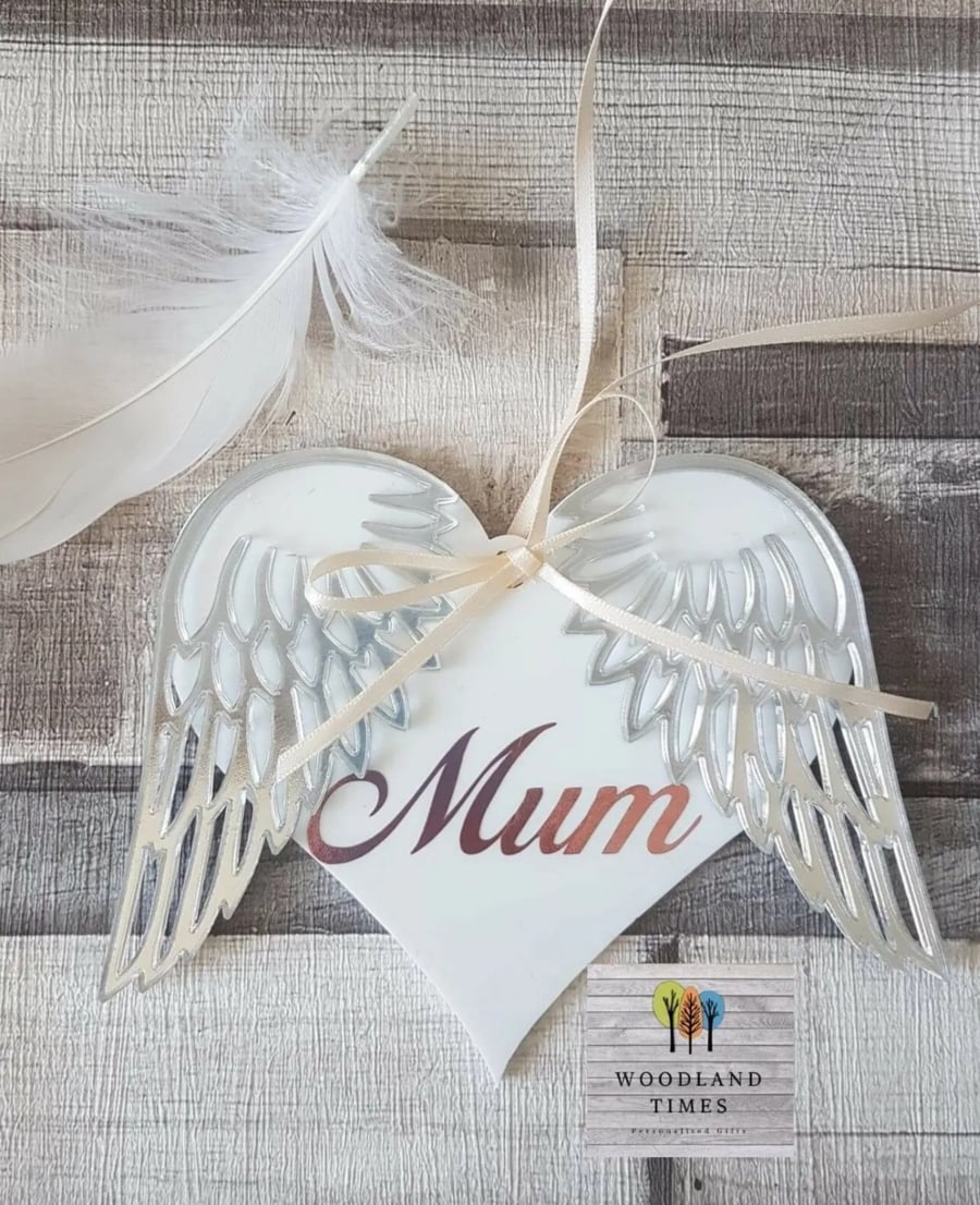 Angel wings heart hanger for mum, memorial hear... - Folksy