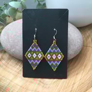 Hand beaded aztec design diamond shape dangle e... - Folksy