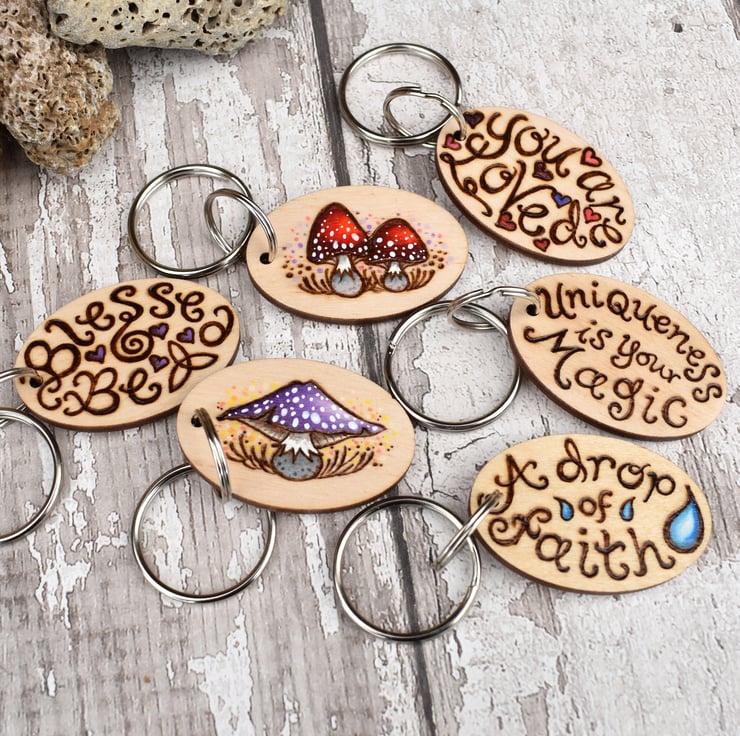 Blessed Be. Pyrography personalised keyring. - Folksy