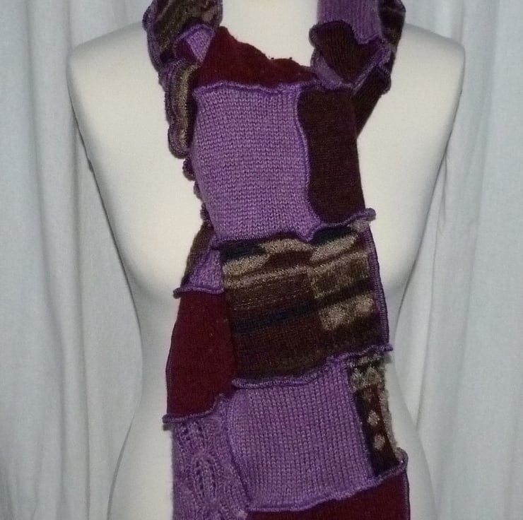 Upcycled Patchwork Wool and Acrylic Long Scarf - Folksy