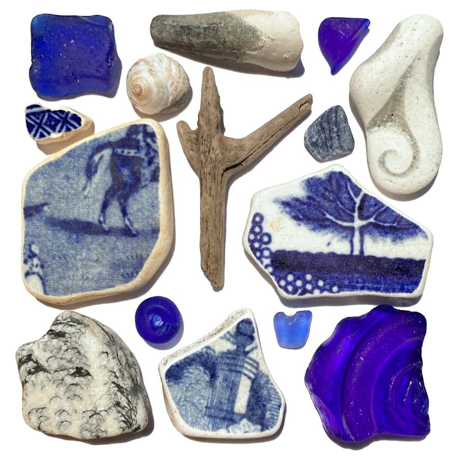 Rare Beachcombing Mosaic. Blue Sea Glass, Drift... - Folksy