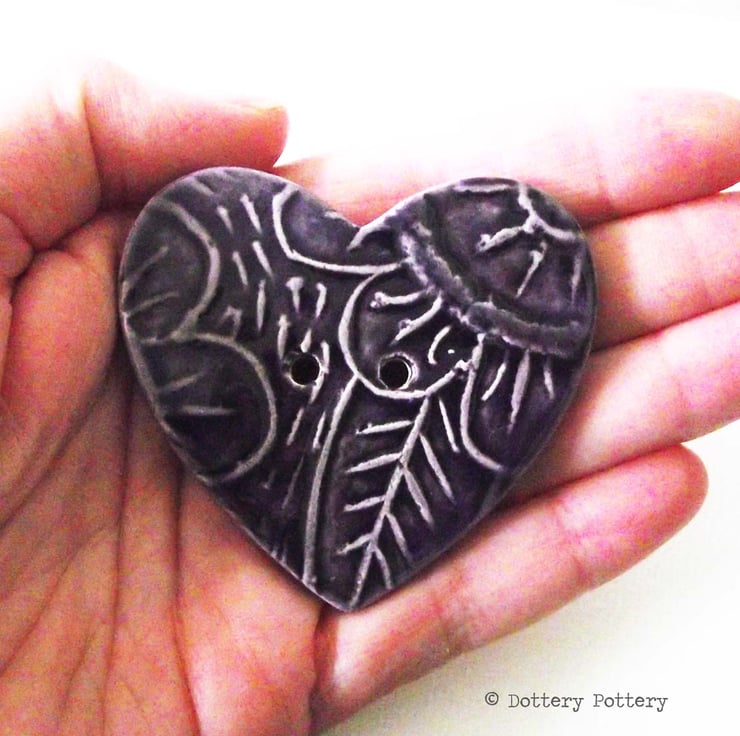 Sale Large ceramic heart button purple pottery ... - Folksy