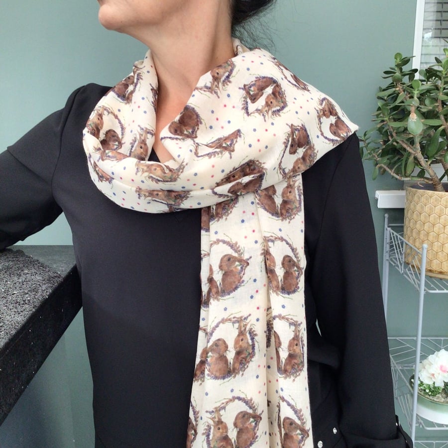 Easter bunny Rabbit print scarf - Ladies Scarf ... - Folksy