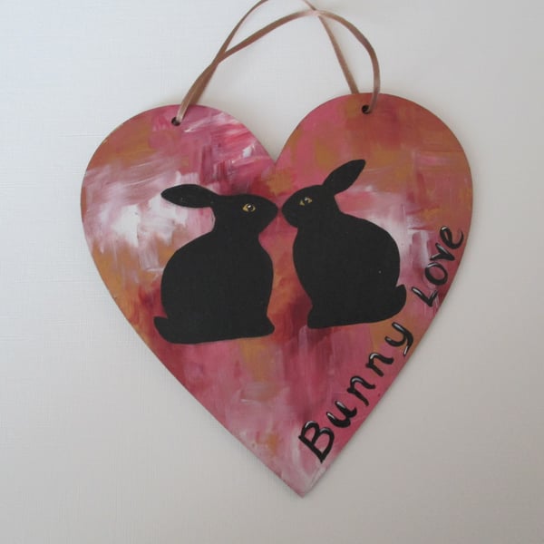 Rabbit Wooden Heart Hanging Decoration Bunny Lo... - Folksy