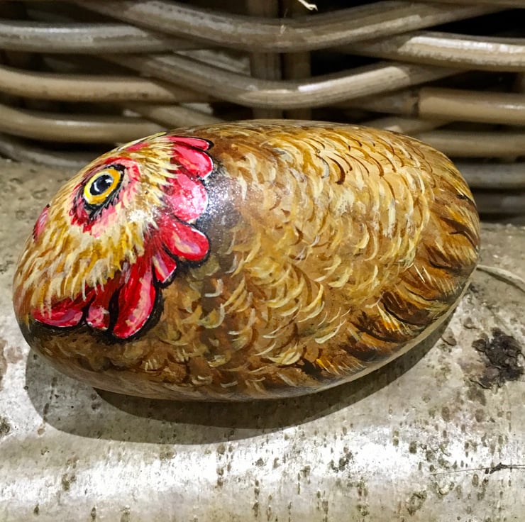 Chicken hand painted pebble garden rock art wil... - Folksy