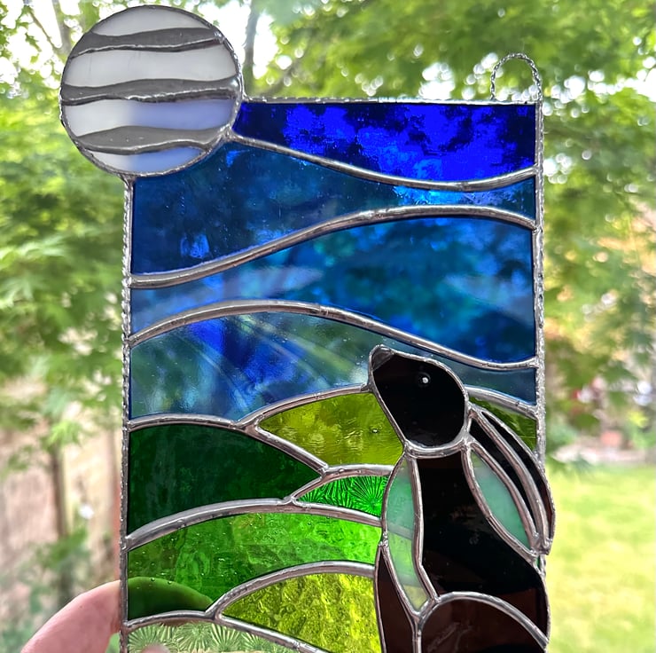 Stained Glass Hare Panel - Moon Gazing Hare - W... - Folksy