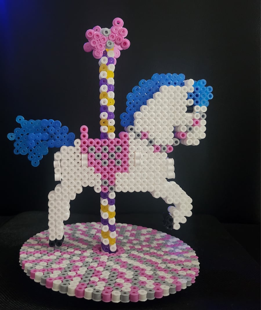 3d carousel horse ornament made out of hama beads - Folksy