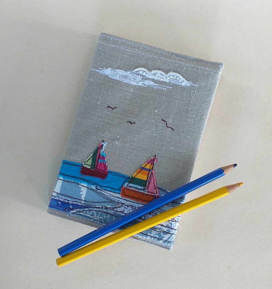 A6 Notebook with an Embroidered Seascape on a R... - Folksy