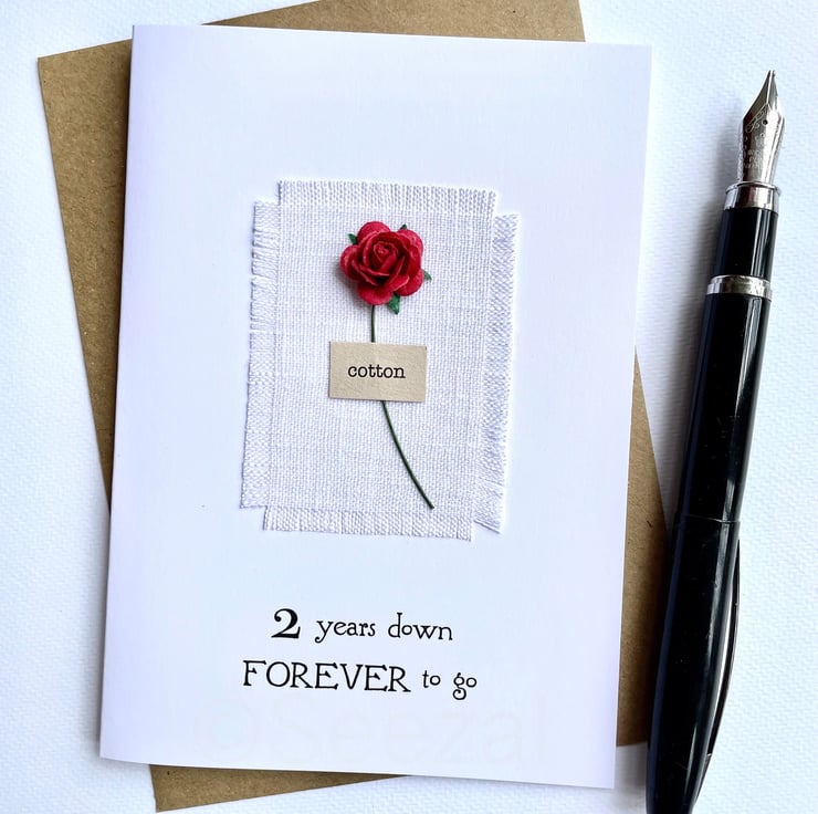 2nd Anniversary Keepsake Card with Cotton Fabri... - Folksy