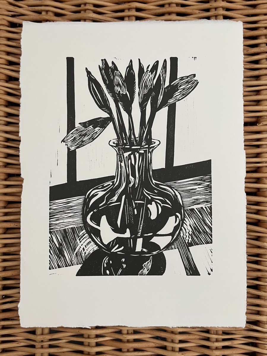Daffodils - original linocut print - Folksy
