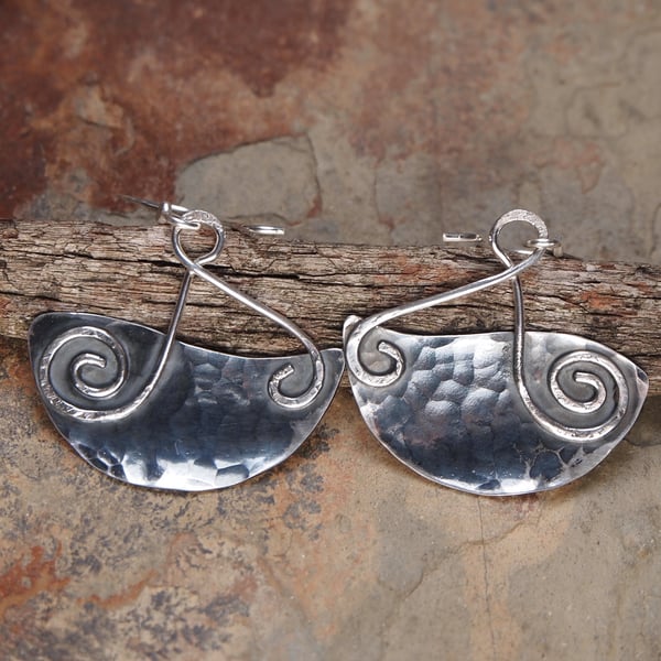 Large Silver Earrings, Silver Spiral Earrings - Folksy