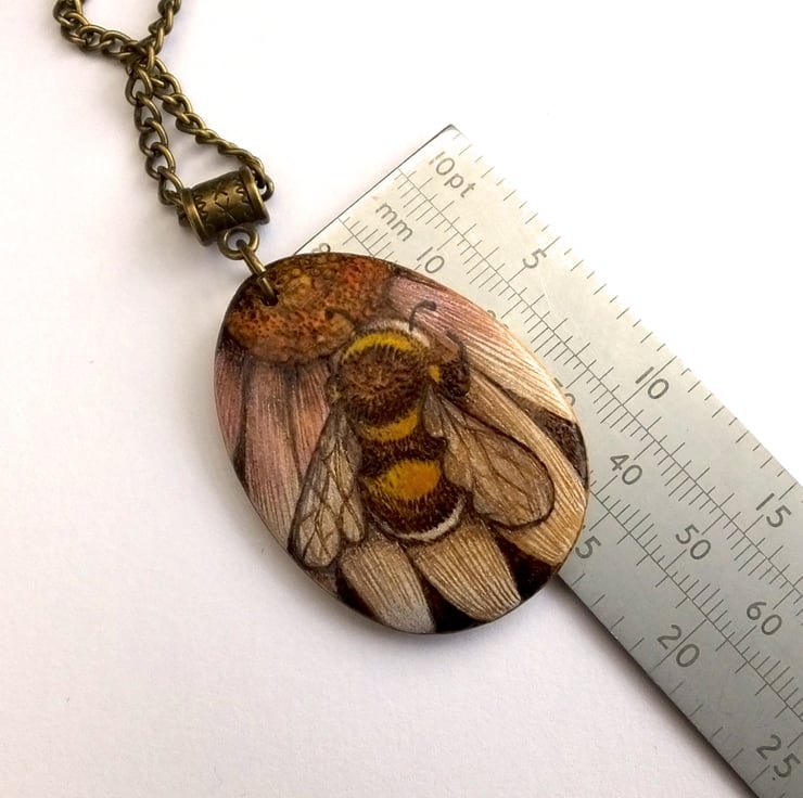 Bumblebee on a flower, hand coloured, wooden py... - Folksy