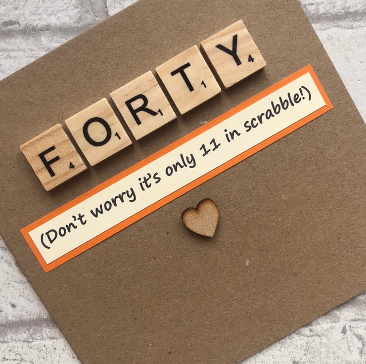 Handmade 40th Birthday Card, Scrabble Tile Design - Folksy