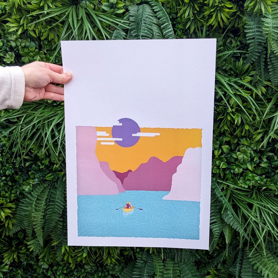A3 Rowing Adventure illustrated print - Folksy