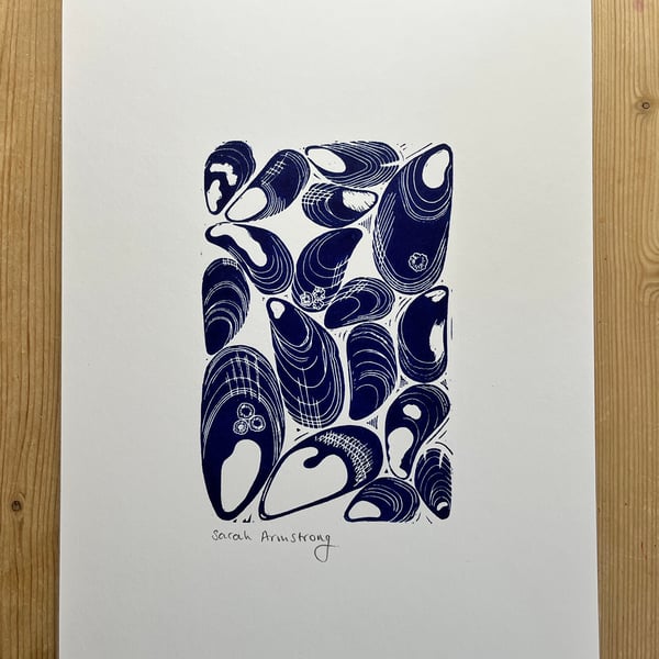 Mussel Lino Print - Folksy