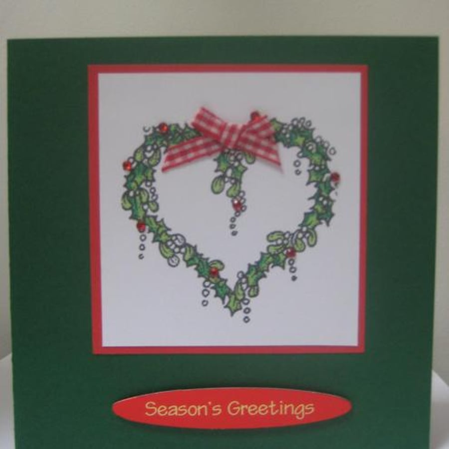 Heart Wreath Christmas Card - Folksy