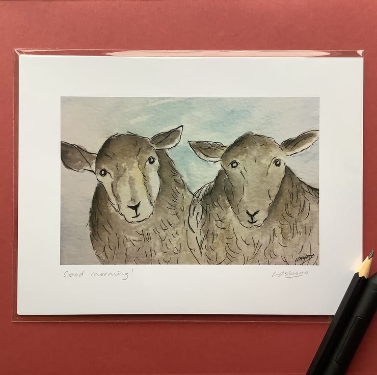 Good morning! - Signed print. Sheep. Farm anima... - Folksy