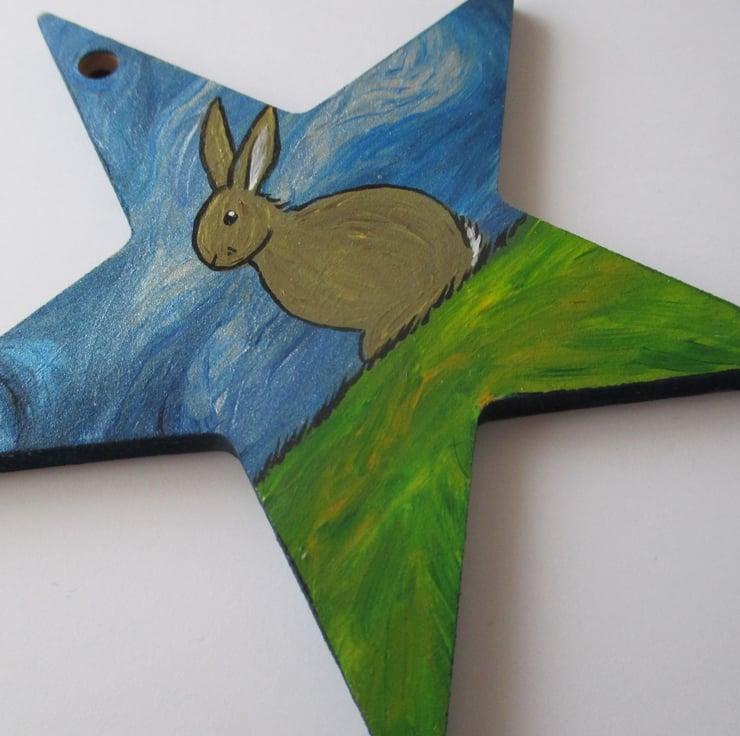 Bunny Rabbit Star Hand Painted Picture Original... - Folksy