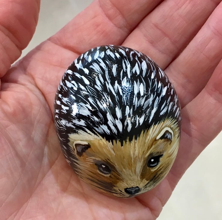 Hedgehog painted pebble garden rock art wildlif... - Folksy