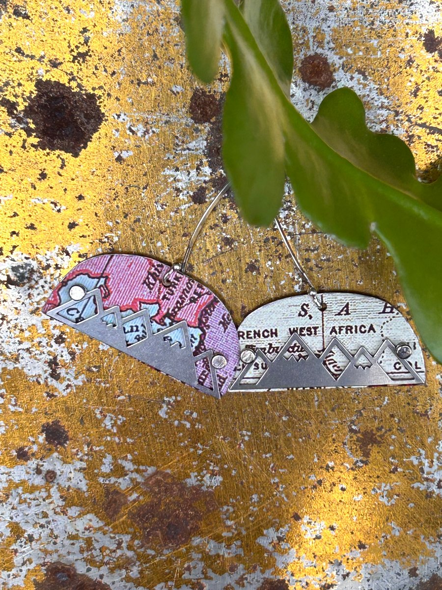 Map and Mountain Earrings - Folksy